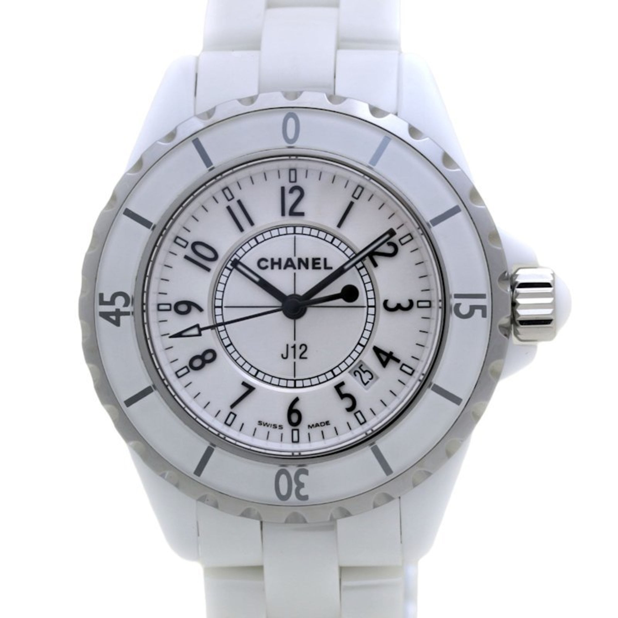 Pre-Owned CHANEL J12 Early Model H0968 White Ceramic x Stainless Steel ...