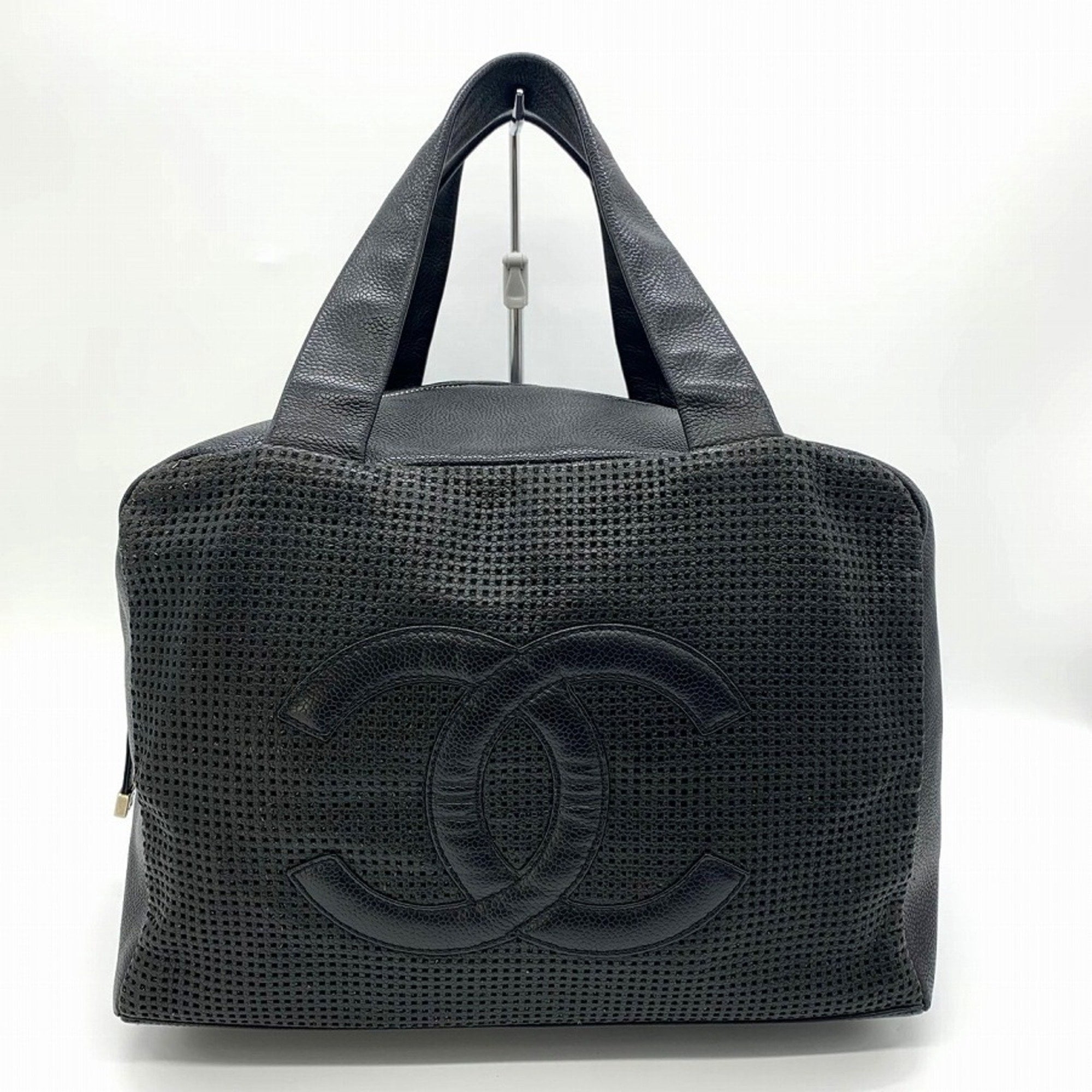 Pre-Owned CHANEL Mesh Punching Coco Mark Boston Bag Handbag Matte ...