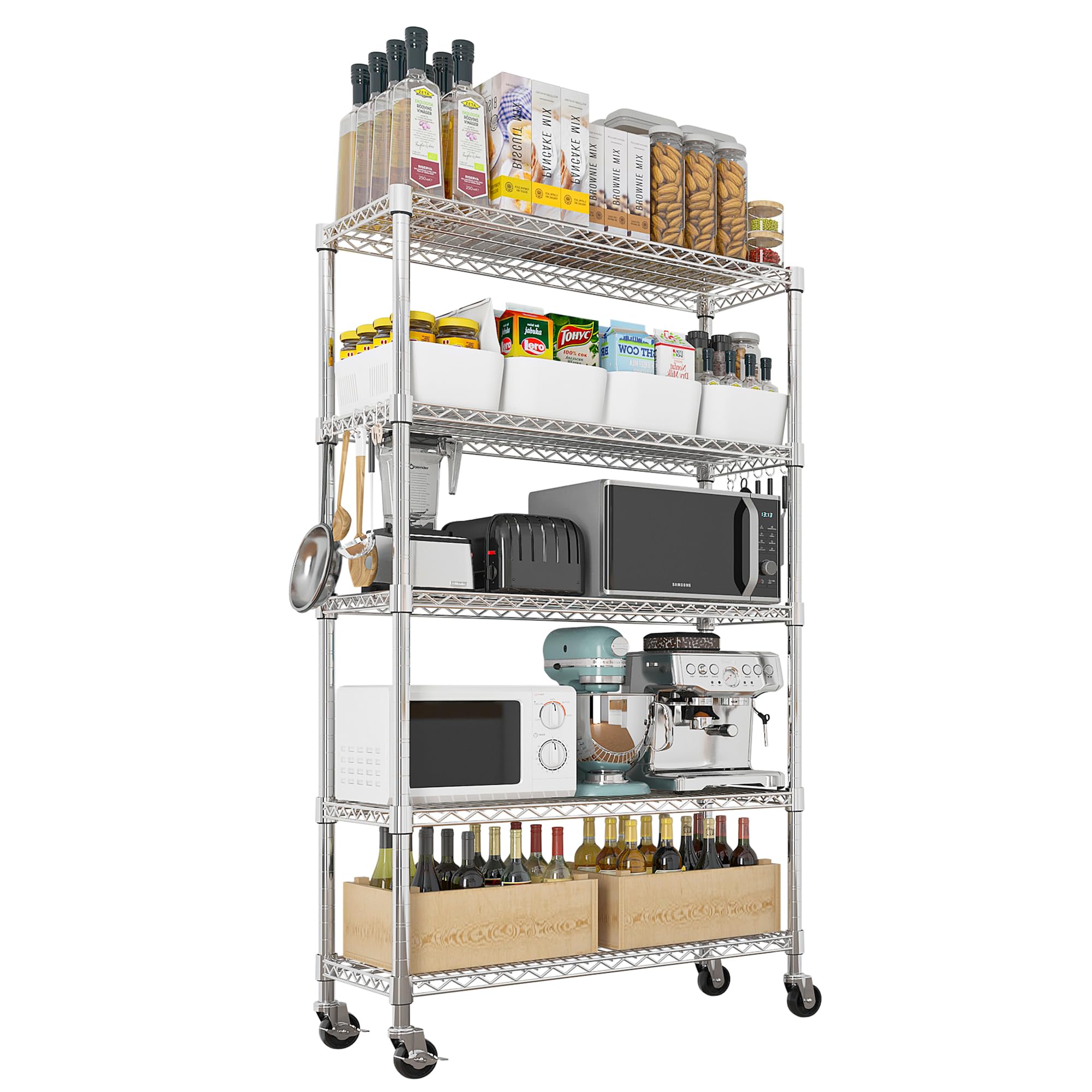 CHANGSHENG 5-Tier Heavy Duty Wire Shelving, 1750LBS Metal Pantry ...