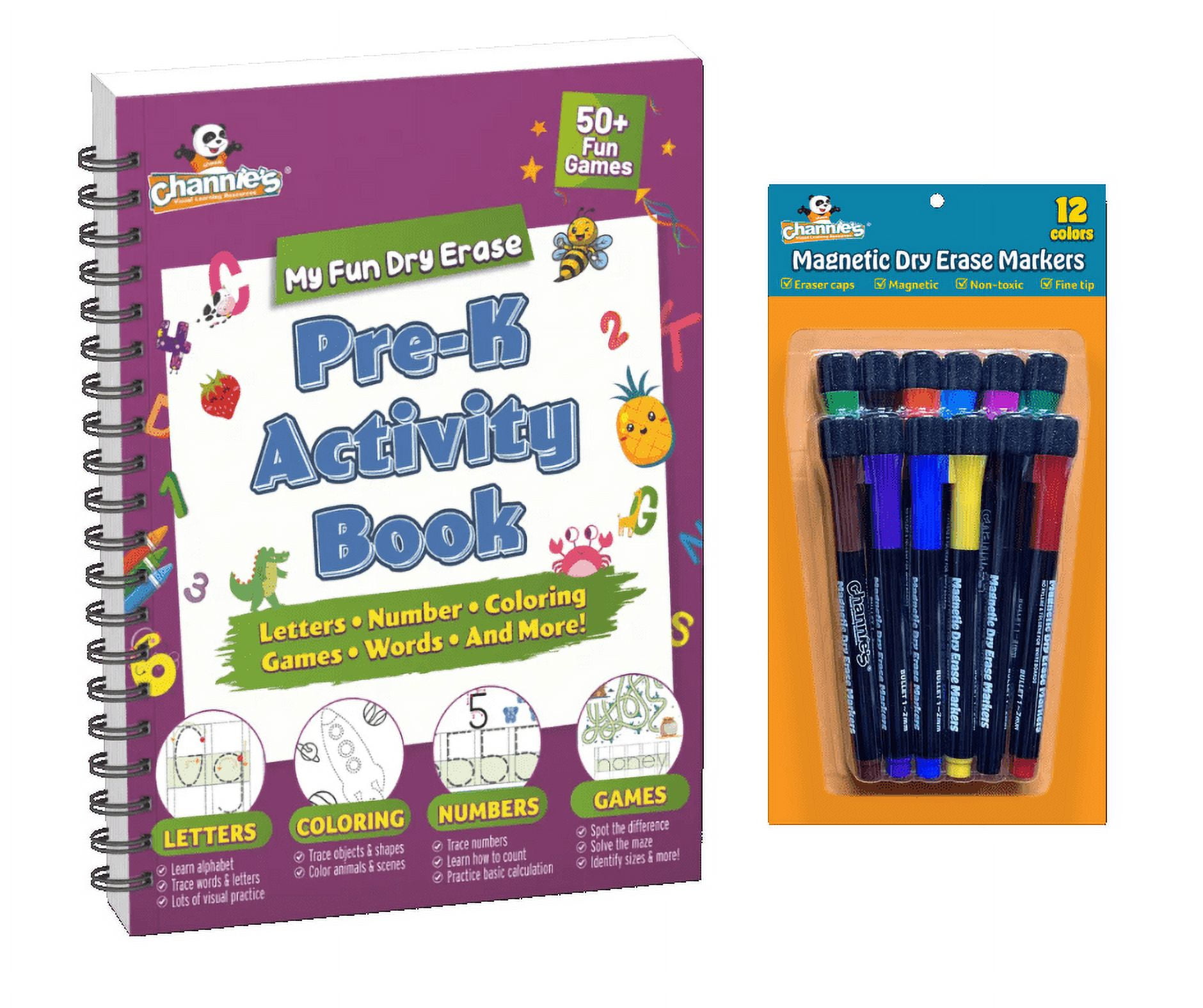 CHANNIE'S DRY ERASE KIT: Dry Erase Pre-K Activity Workbook & Dry Erase ...