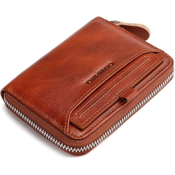 CHANPINCL Mens Genuine Leather Zipper Wallet RFID Secure Large Capacity ...
