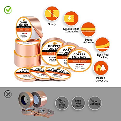 CHANZON 2 Pack Copper Foil Tape 25mm 1 inch W x 66ft Double Sided ...