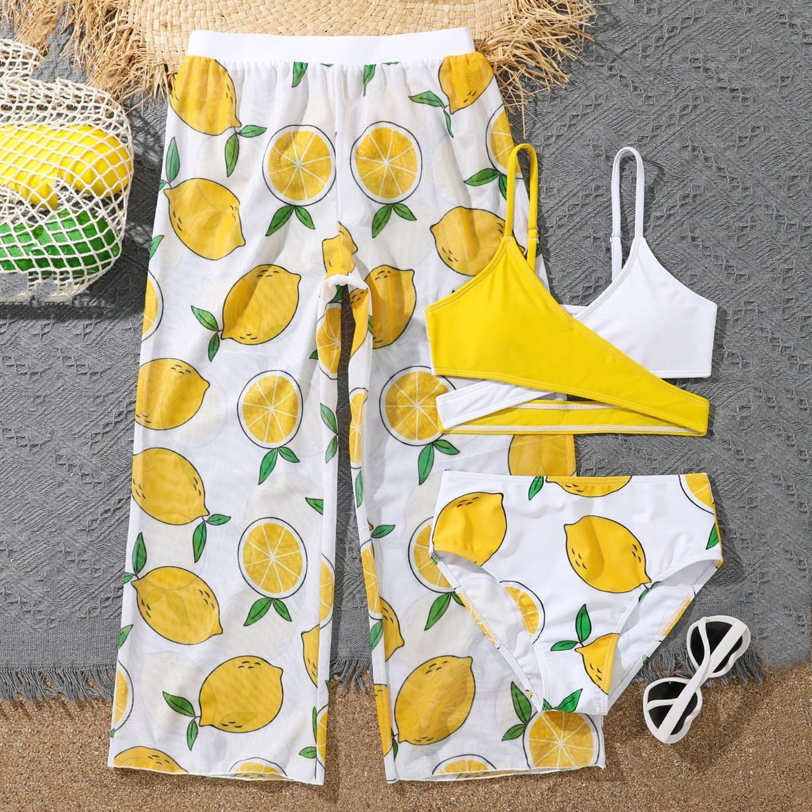 CHAOLEI Girls 3 Pieces Bikini Bathing Suit With Pants Lemon Print ...