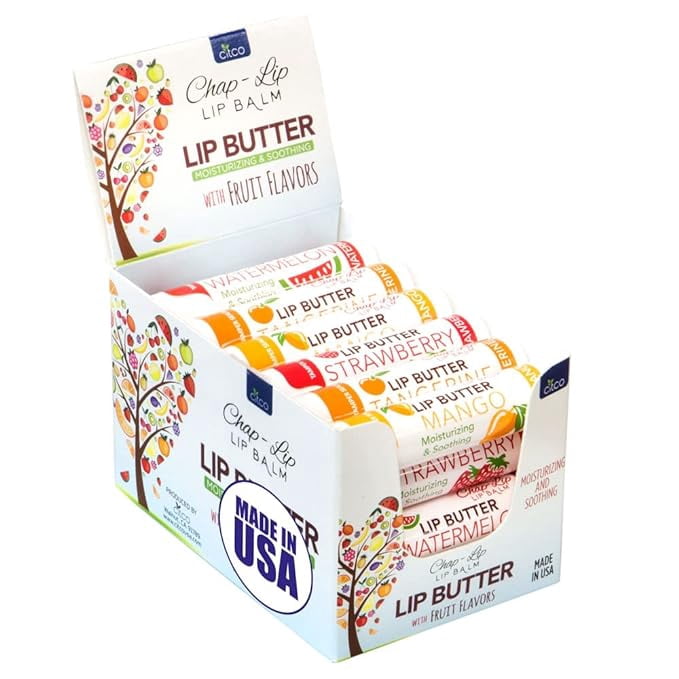 CHAP-LIP Lip Butter Lip Balm with Fruit Flavors, Cocoa Butter, Coconut ...