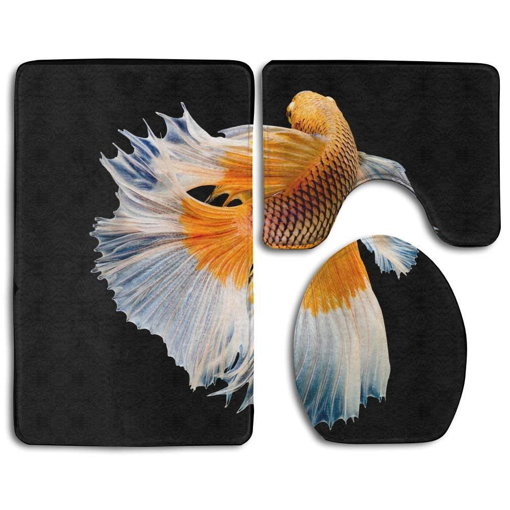 CHAPLLE Abstract Yellow Fish Betta Fish 3 Piece Bathroom Rugs Set Bath ...