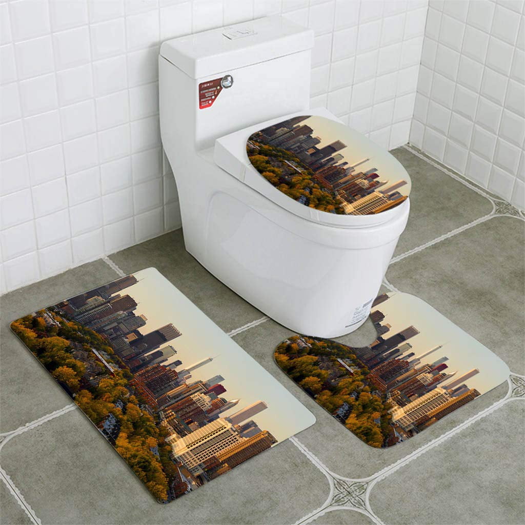 CHAPLLE Aerial View Chicago Skyline at Sunset 3 Piece Bathroom Rugs Set ...