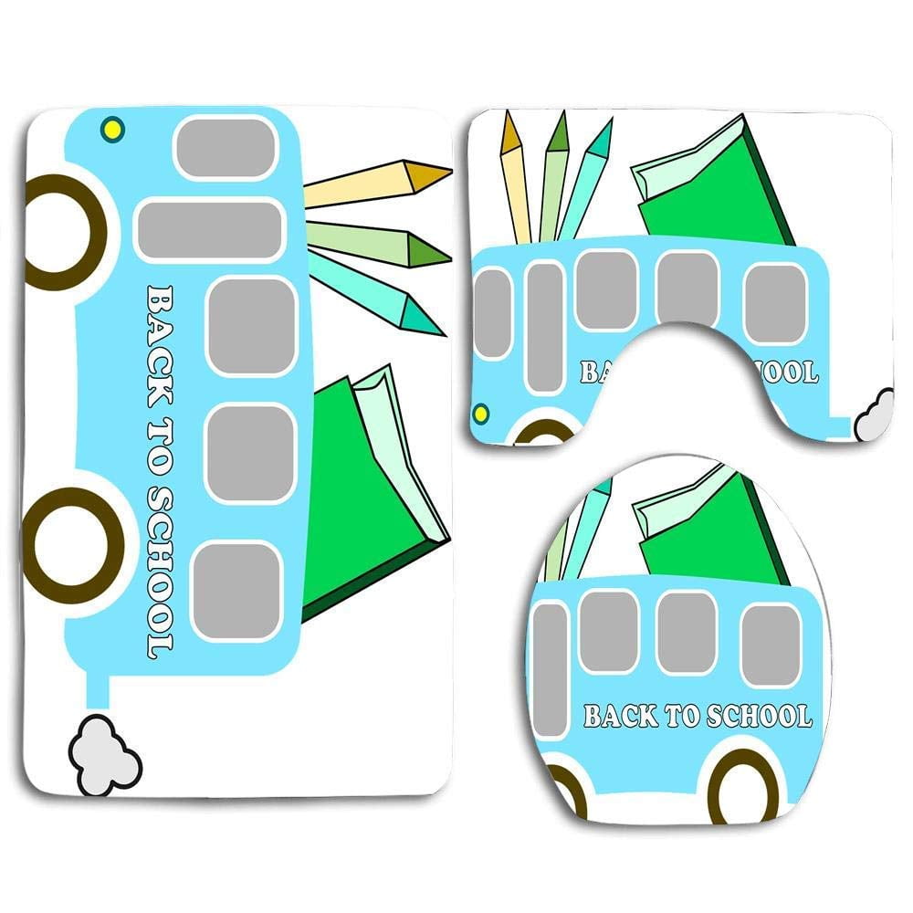 CHAPLLE Back to School Bus 3 Piece Bathroom Rugs Set Bath Rug Contour ...