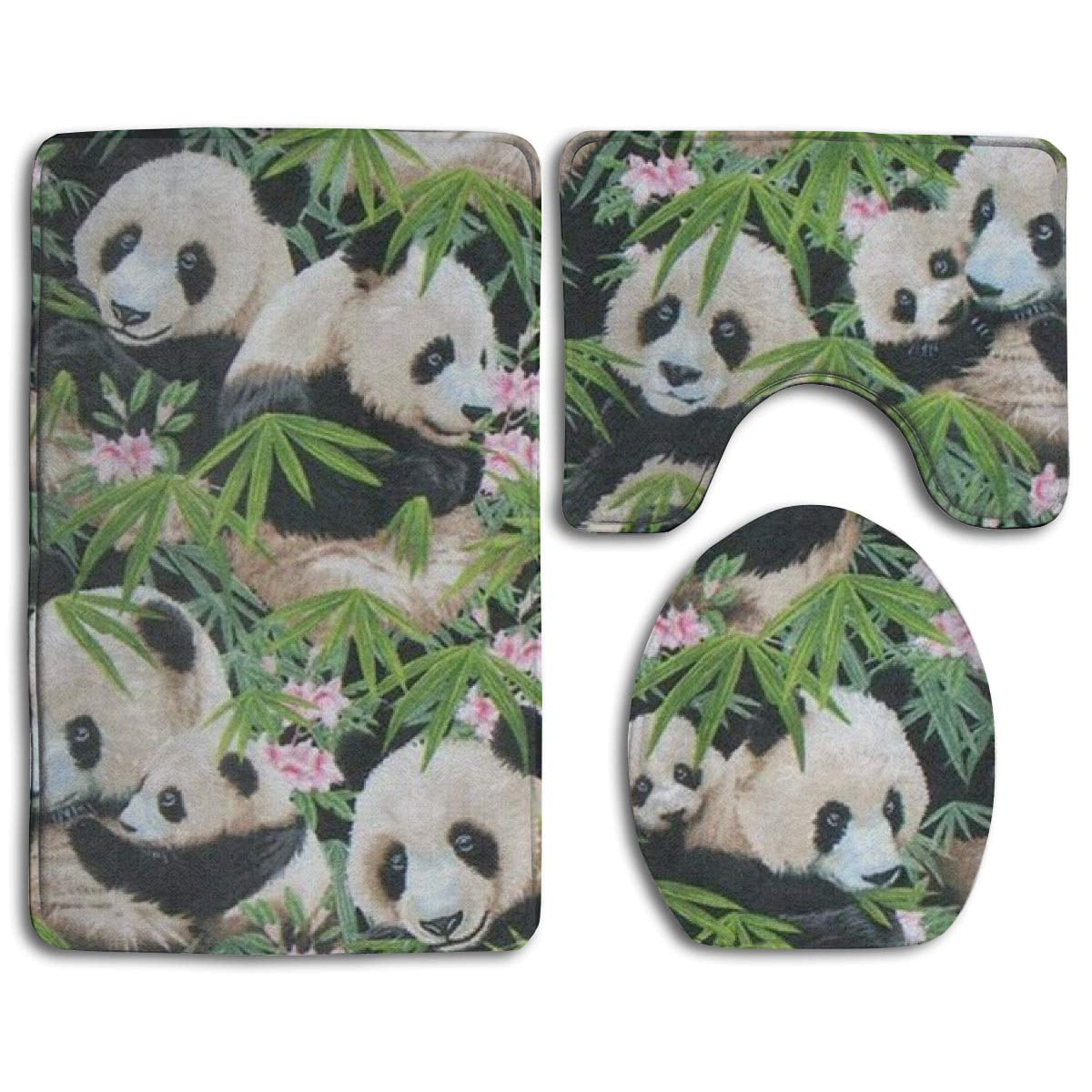 CHAPLLE Bamboo Cute Panda 3 Piece Bathroom Rugs Set Bath Rug Contour ...