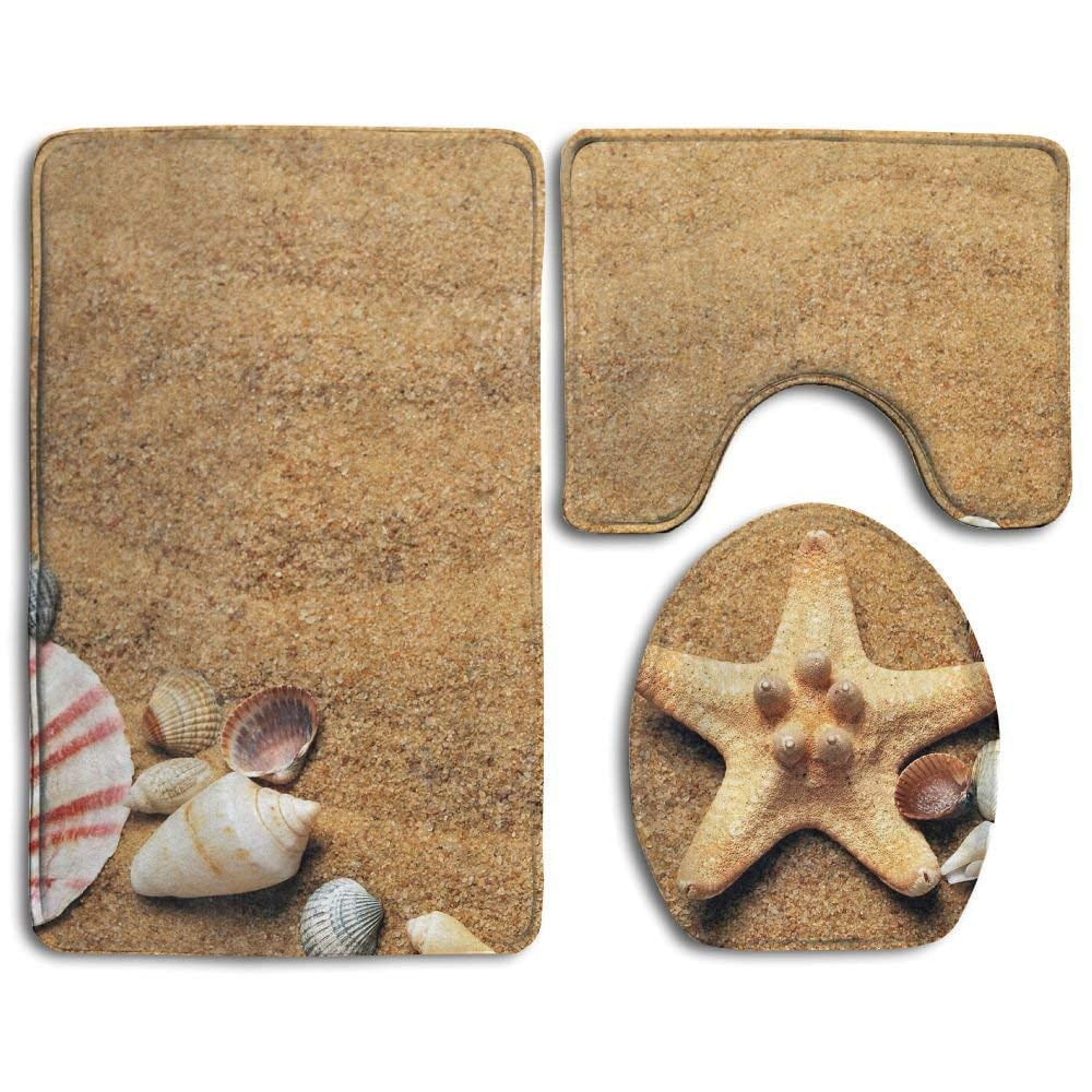 CHAPLLE Beach Sand Sea Star Shell 3 Piece Bathroom Rugs Set Bath Rug ...
