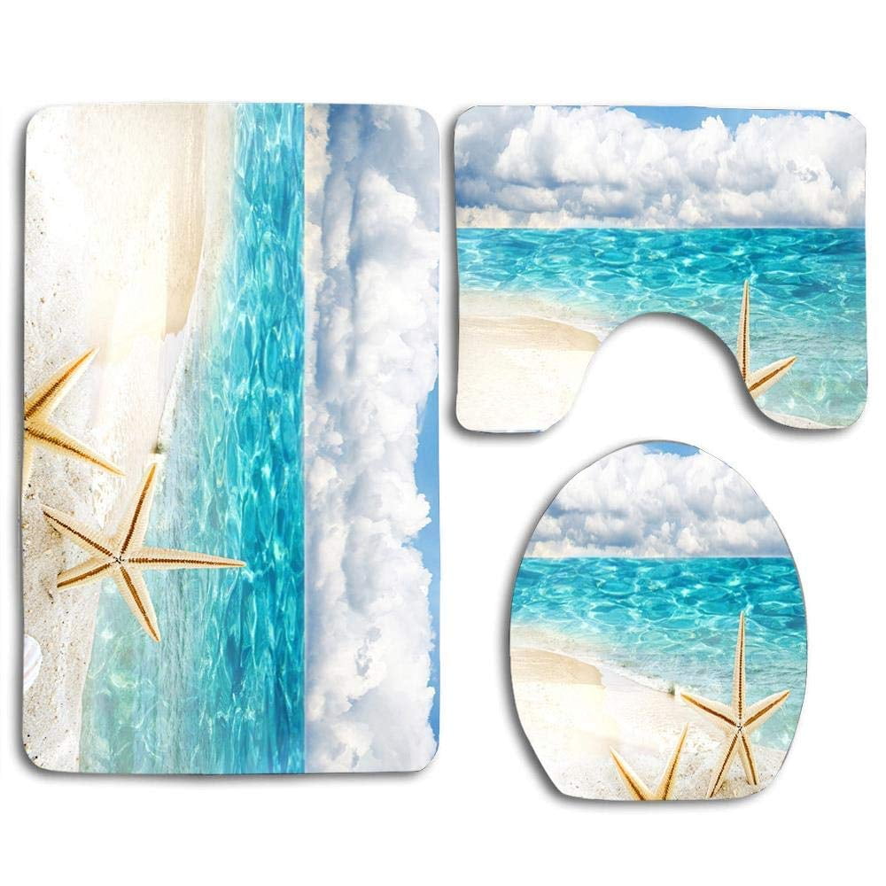 CHAPLLE Beach Sand Shells Starfish 3 Piece Bathroom Rugs Set Bath Rug ...