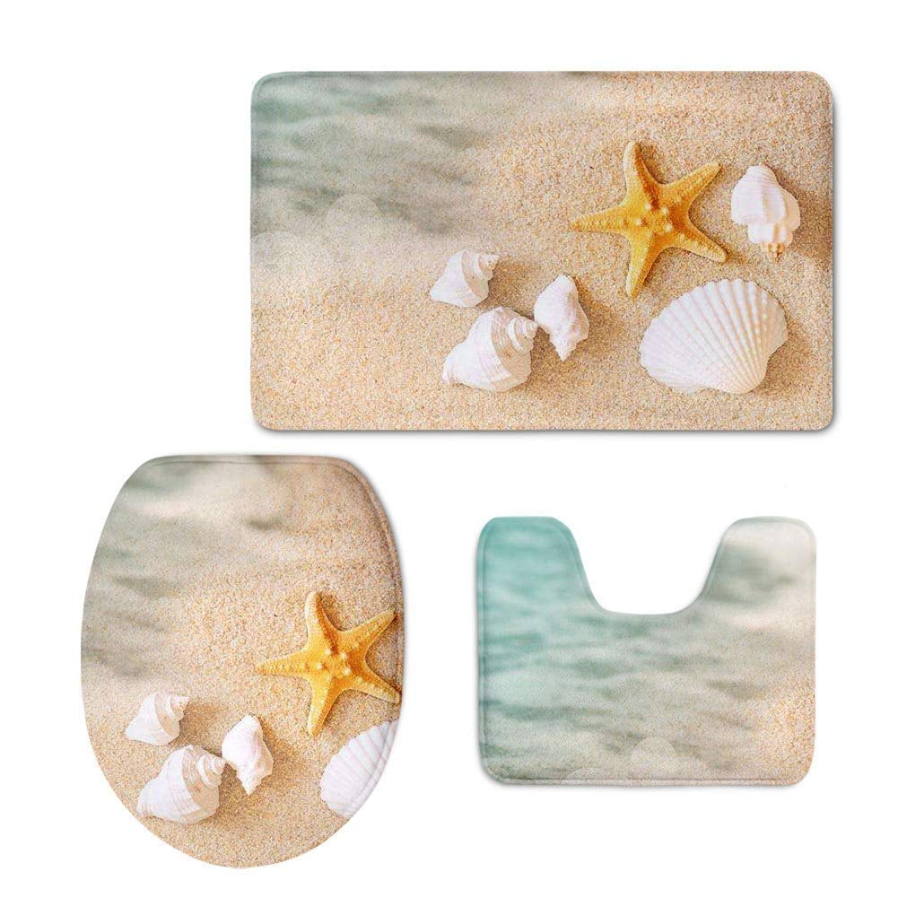 CHAPLLE 3 Piece Bathroom Rugs Set, Beach Sea Shell Starfish, Flannel ...