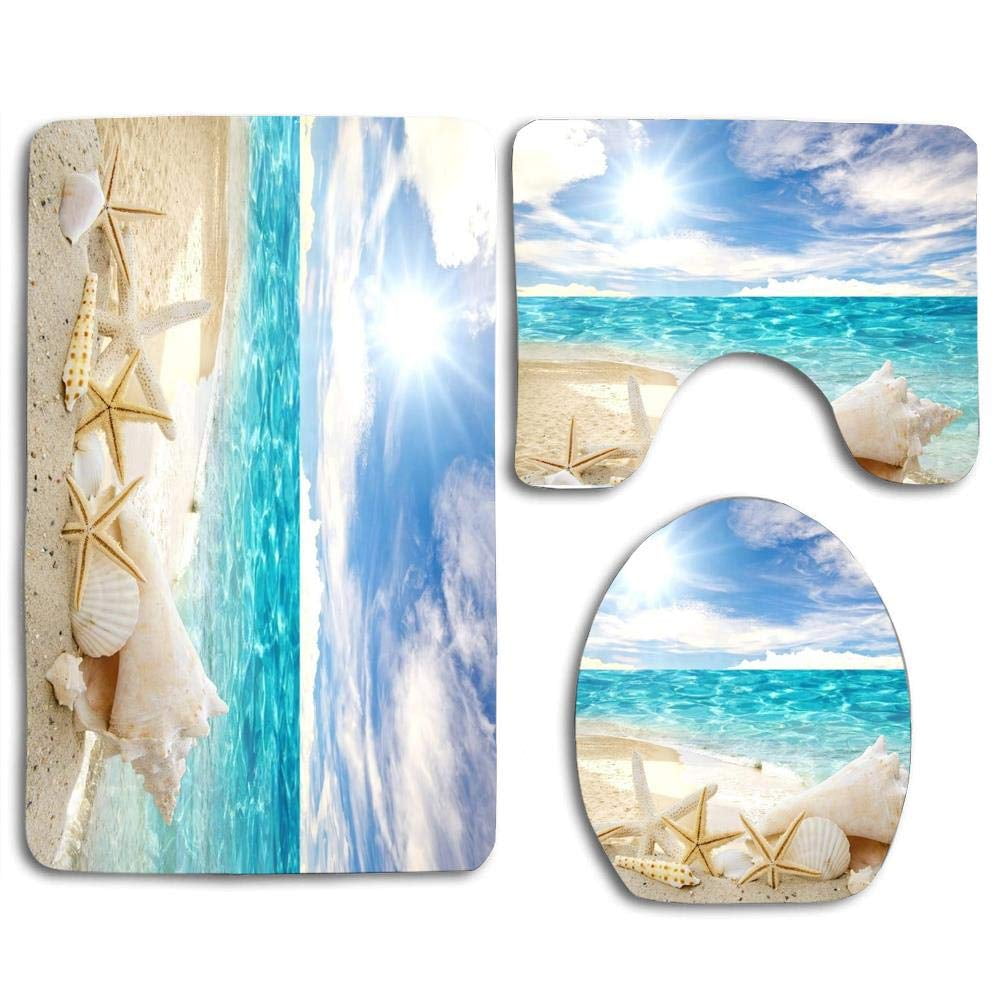 CHAPLLE Beach Theme Seashell 3 Piece Bathroom Rugs Set Bath Rug Contour ...