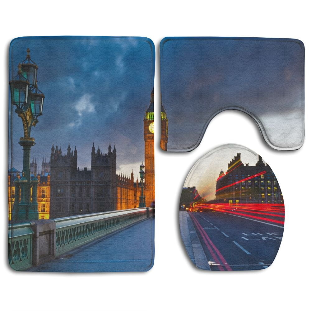 CHAPLLE Big Ben Waltons London 3 Piece Bathroom Rugs Set Bath Rug ...