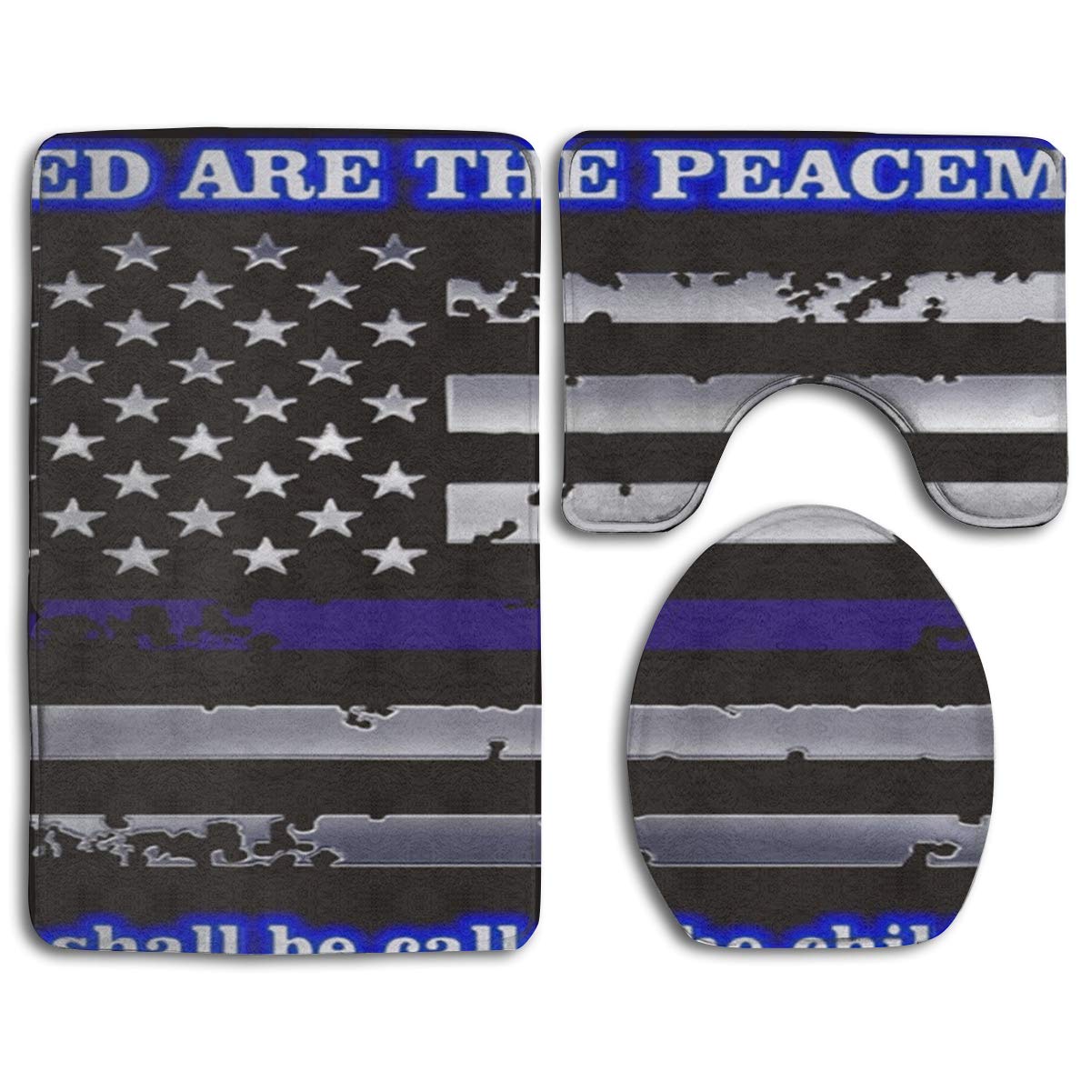 CHAPLLE Blue Thin Flag Police 3 Piece Bathroom Rugs Set Bath Rug ...