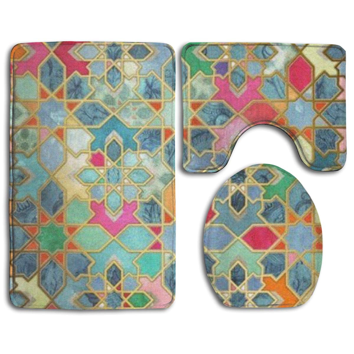 CHAPLLE Bohemian Ledge 3 Piece Bathroom Rugs Set Bath Rug Contour Mat ...