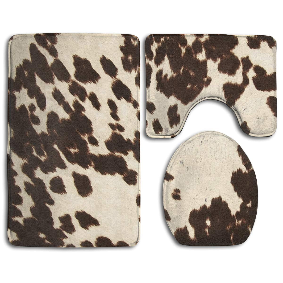 CHAPLLE Brown Cowhide 3 Piece Bathroom Rugs Set Bath Rug Contour Mat ...