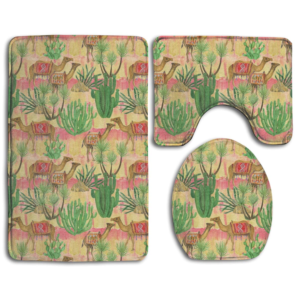 CHAPLLE Camel Cacti and Palm Tree 3 Piece Bathroom Rugs Set Bath Rug ...