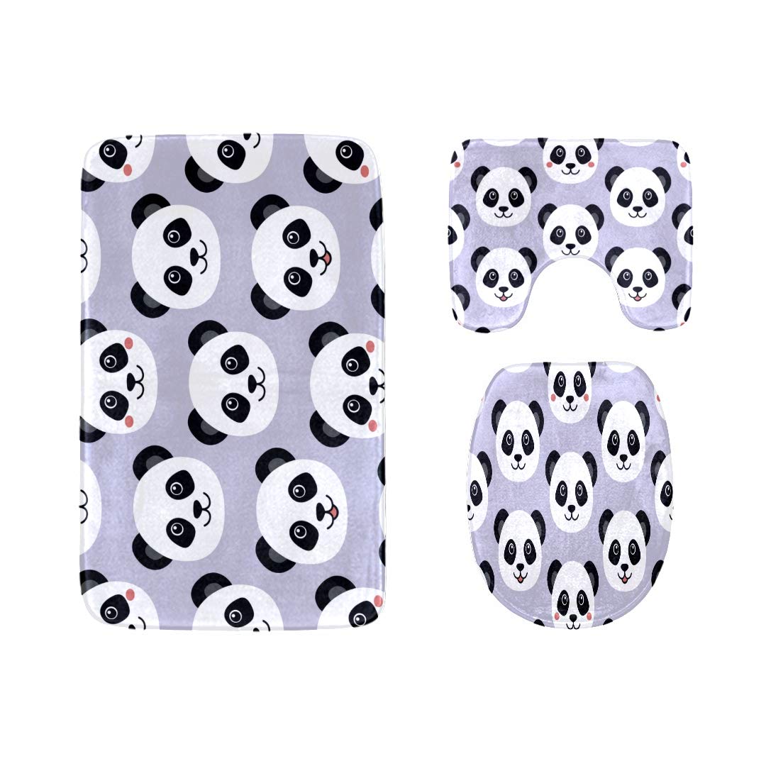 CHAPLLE Cartoon Cute Panda 3 Piece Bathroom Rugs Set Bath Rug Contour ...