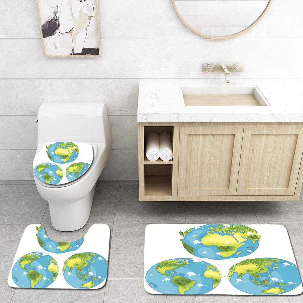 CHAPLLE Cartoon map World 3 Piece Bathroom Rugs Set Bath Rug Contour ...
