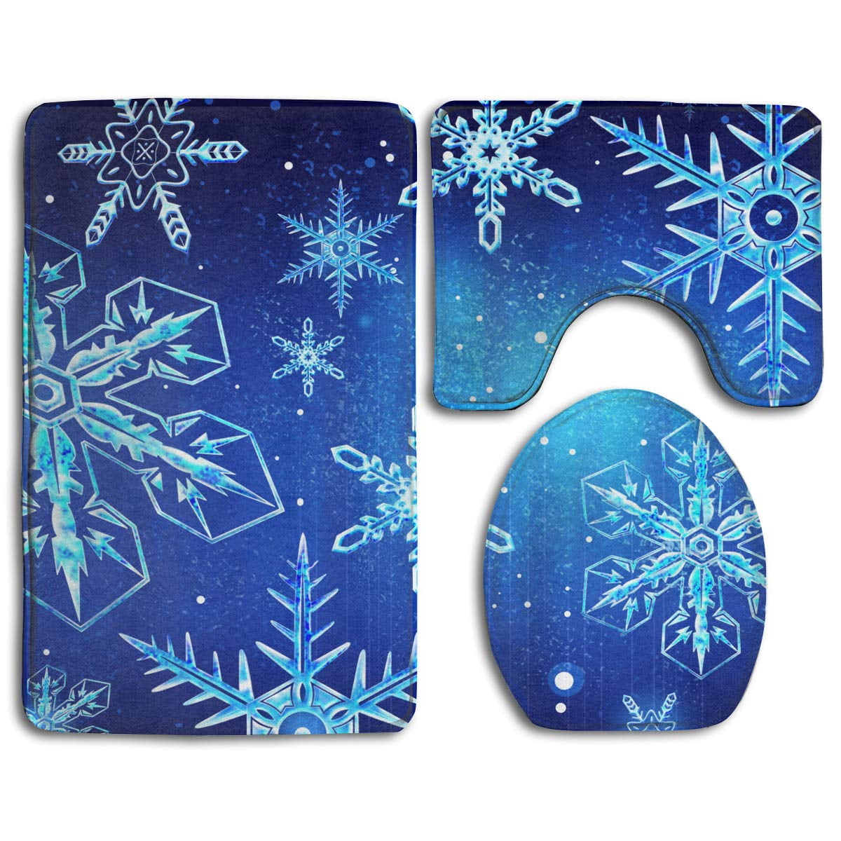 CHAPLLE Christmas Snowflake Blue 3 Piece Bathroom Rugs Set Bath Rug ...