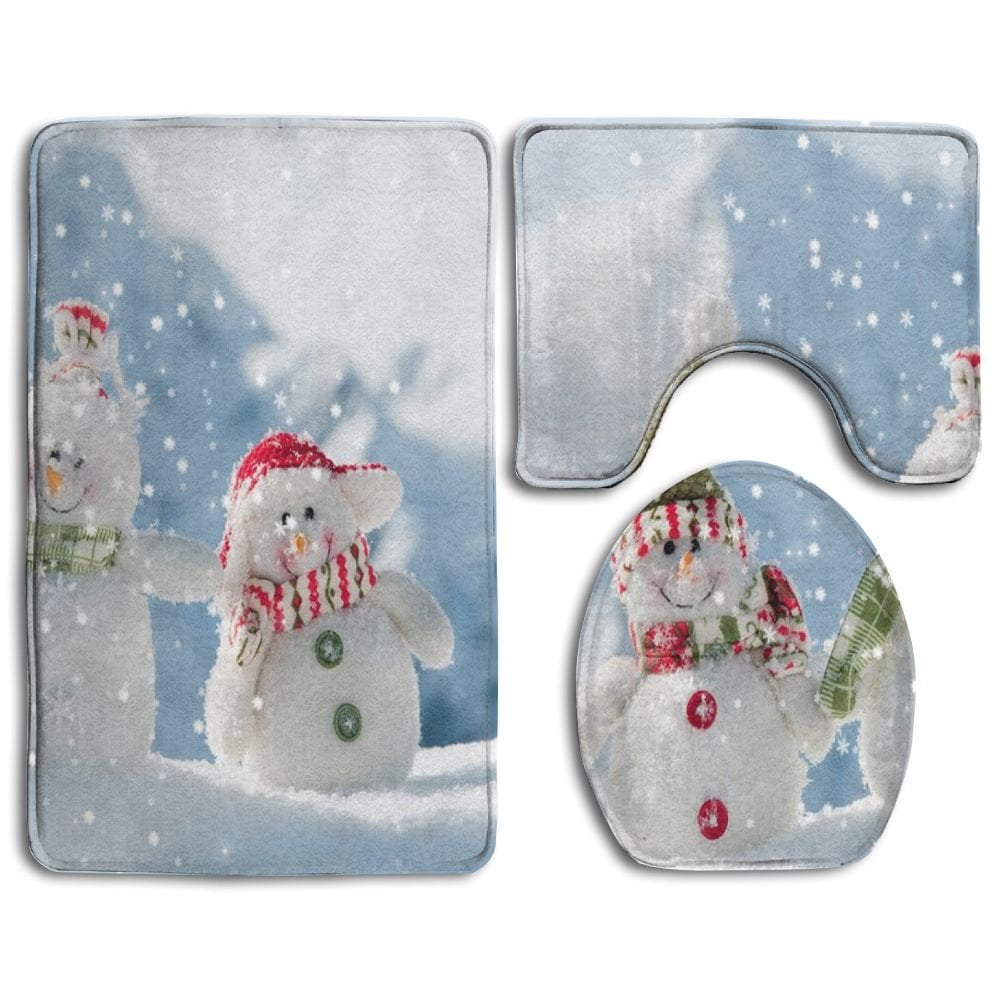 CHAPLLE Christmas Snowman 3 Piece Bathroom Rugs Set Bath Rug Contour ...