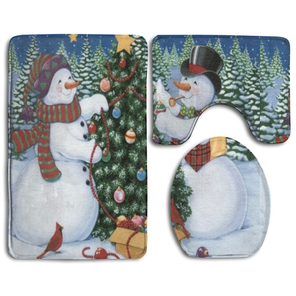 CHAPLLE Christmas Snowman 3 Piece Bathroom Rugs Set Bath Rug Contour ...