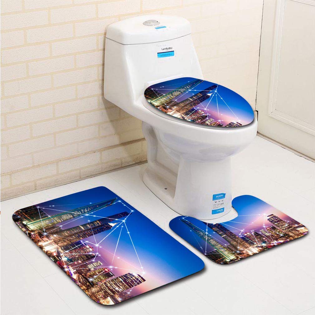 CHAPLLE City Life Communication 3 Piece Bathroom Rugs Set Bath Rug ...