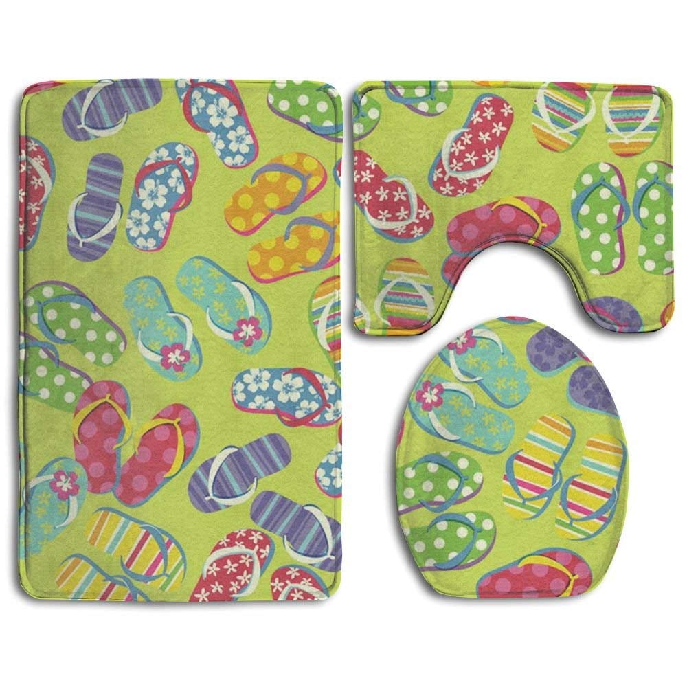CHAPLLE Color Flip Flops 3 Piece Bathroom Rugs Set Bath Rug Contour Mat ...