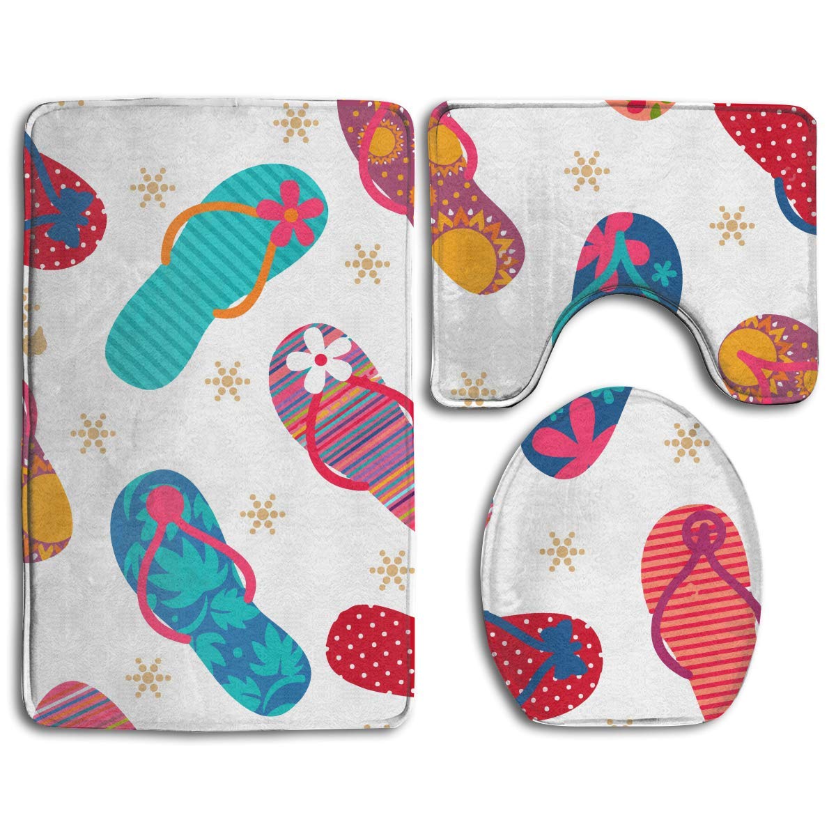 CHAPLLE Cool Flip Flops Slippers 3 Piece Bathroom Rugs Set Bath Rug ...