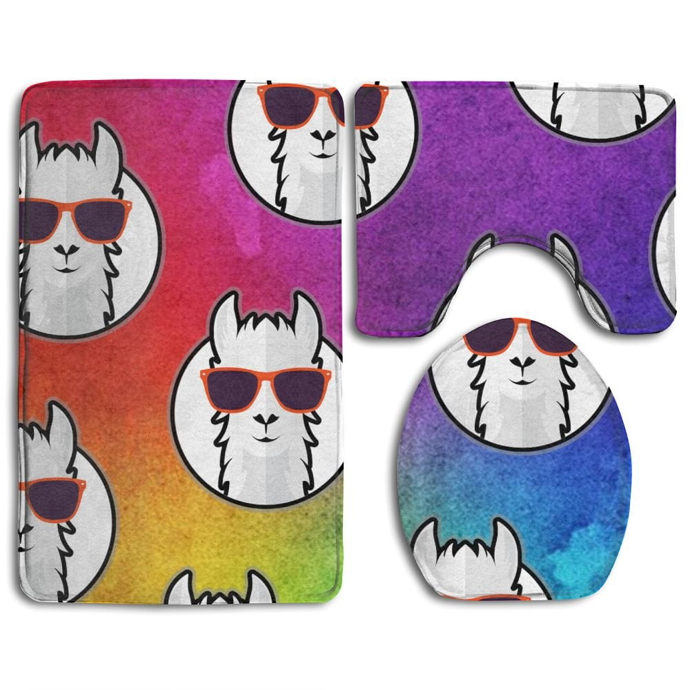 CHAPLLE Cool Llama 3 Piece Bathroom Rugs Set Bath Rug Contour Mat and ...