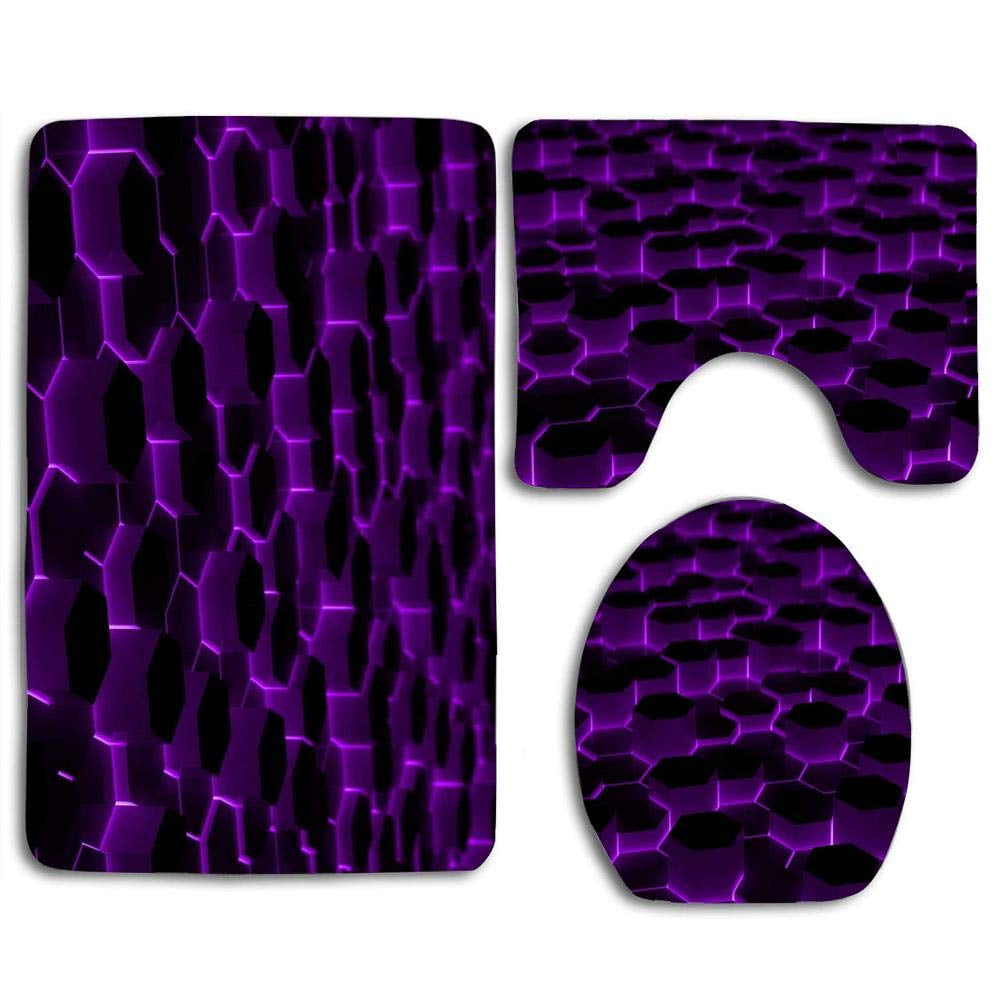 CHAPLLE Cool Purple Black and Abstract 3 Piece Bathroom Rugs Set Bath ...