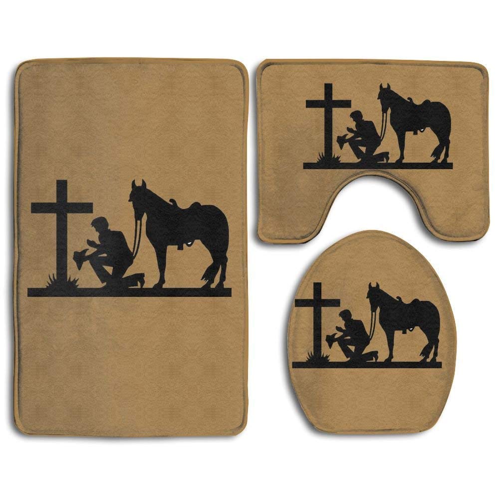 CHAPLLE Cowboy Kneeling at Cross 3 Piece Bathroom Rugs Set Bath Rug ...
