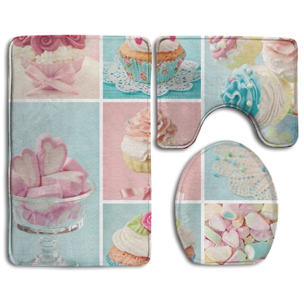 CHAPLLE Cupcakes Marshmallows Pastel Colors Cute Sweet 3 Piece Bathroom ...