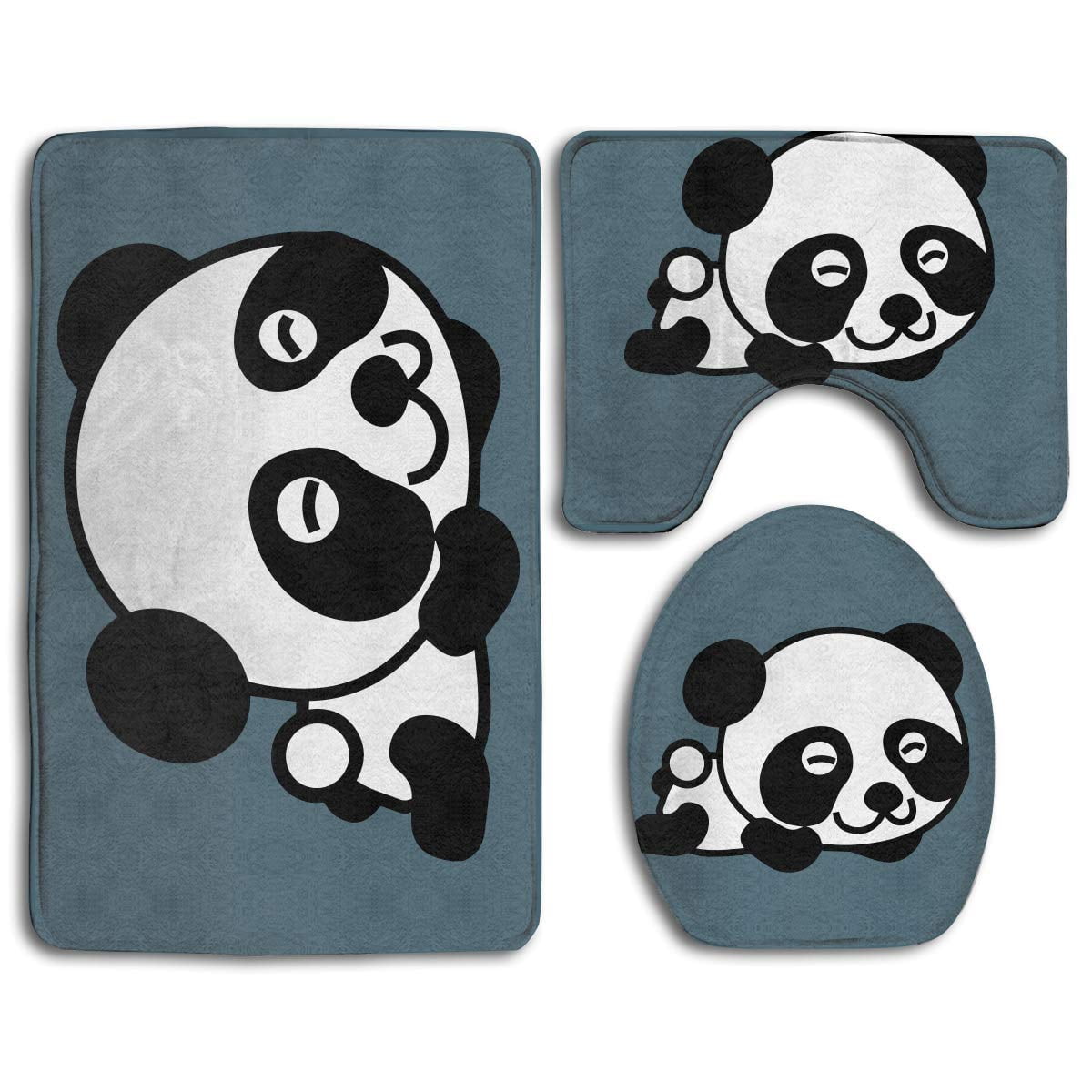 CHAPLLE Cute Cartoon Panda 3 Piece Bathroom Rugs Set Bath Rug Contour ...