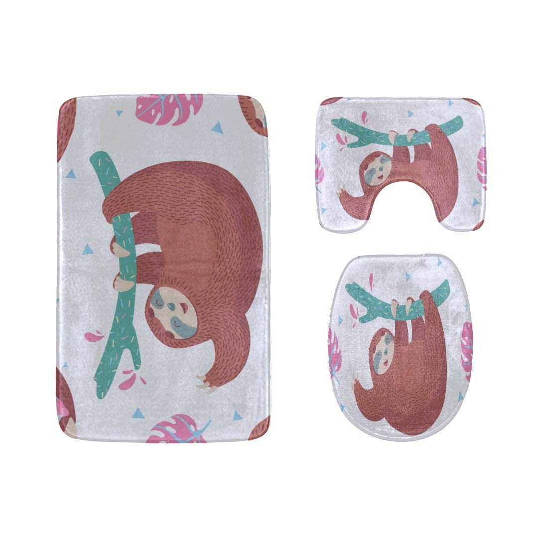CHAPLLE Cute Cartoon Sloth in Yoga Pose 3 Piece Bathroom Rugs Set Bath ...
