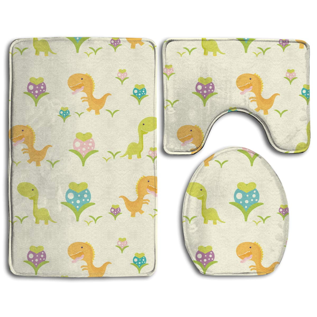 CHAPLLE Cute Dinosaurs Silhouettes 3 Piece Bathroom Rugs Set Bath Rug ...