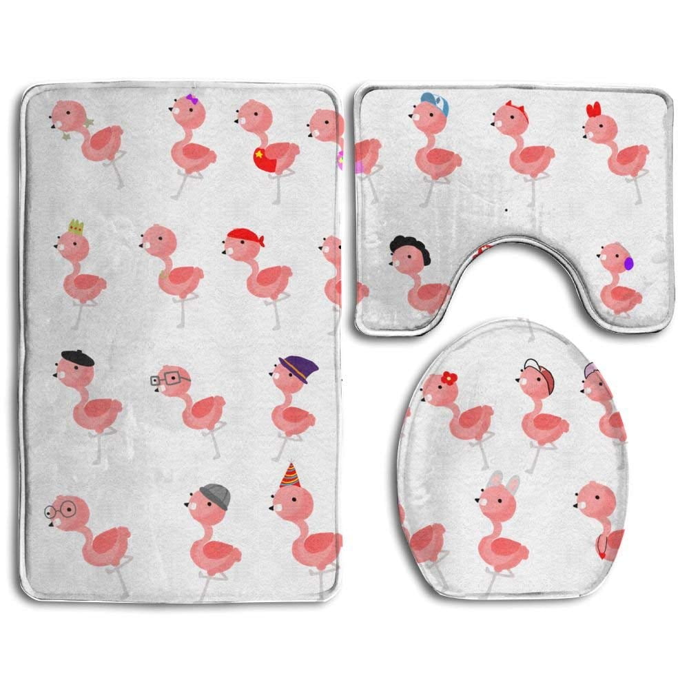 CHAPLLE Cute Flamingo 3 Piece Bathroom Rugs Set Bath Rug Contour Mat ...