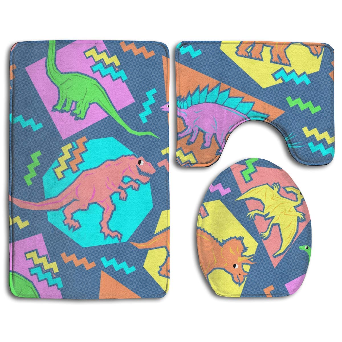CHAPLLE Cute Funny Dinosaurs 3 Piece Bathroom Rugs Set Bath Rug Contour ...