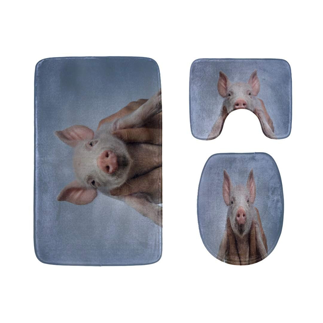 CHAPLLE Cute Little Pink Pig 3 Piece Bathroom Rugs Set Bath Rug Contour ...