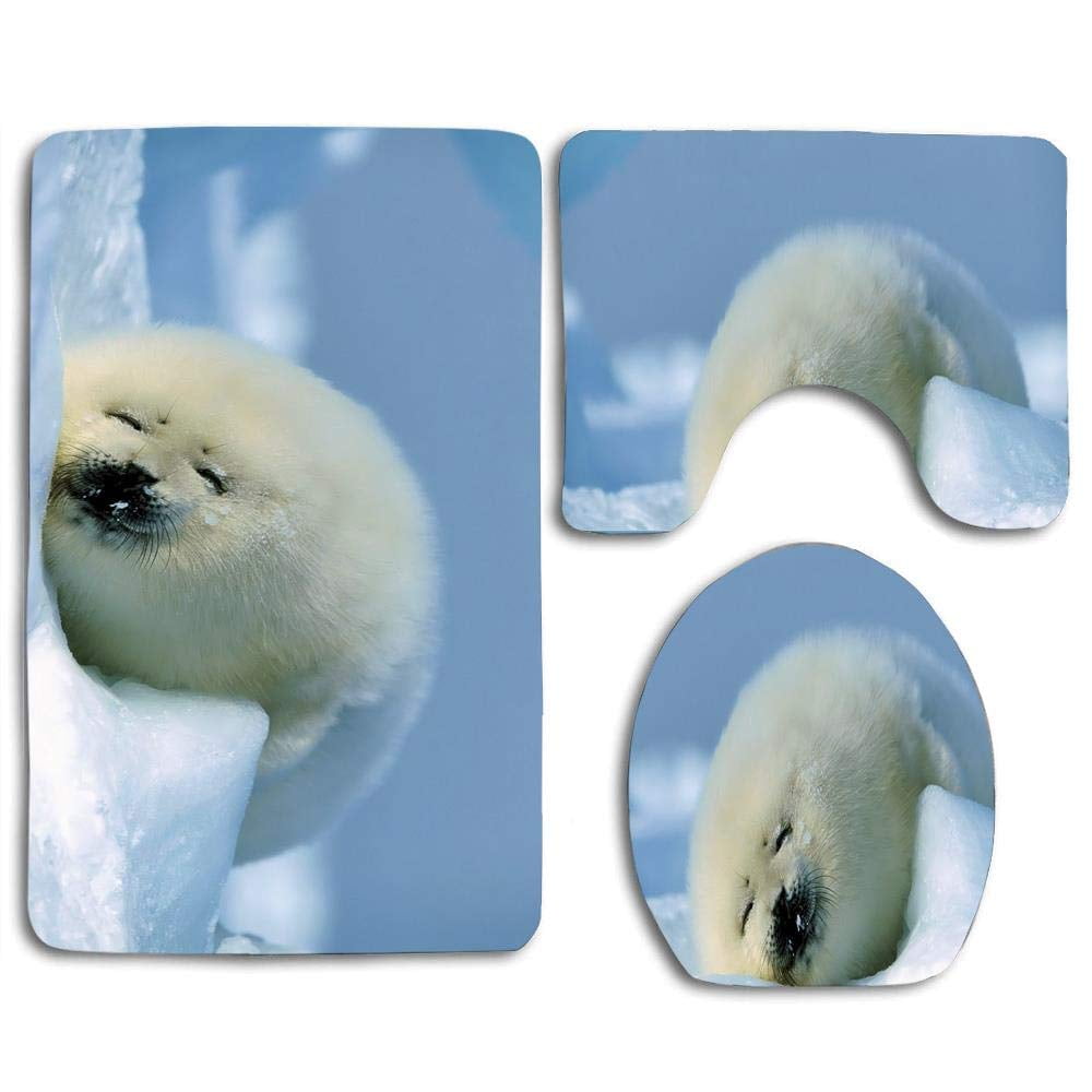 CHAPLLE Cute Seal 3 Piece Bathroom Rugs Set Bath Rug Contour Mat and ...