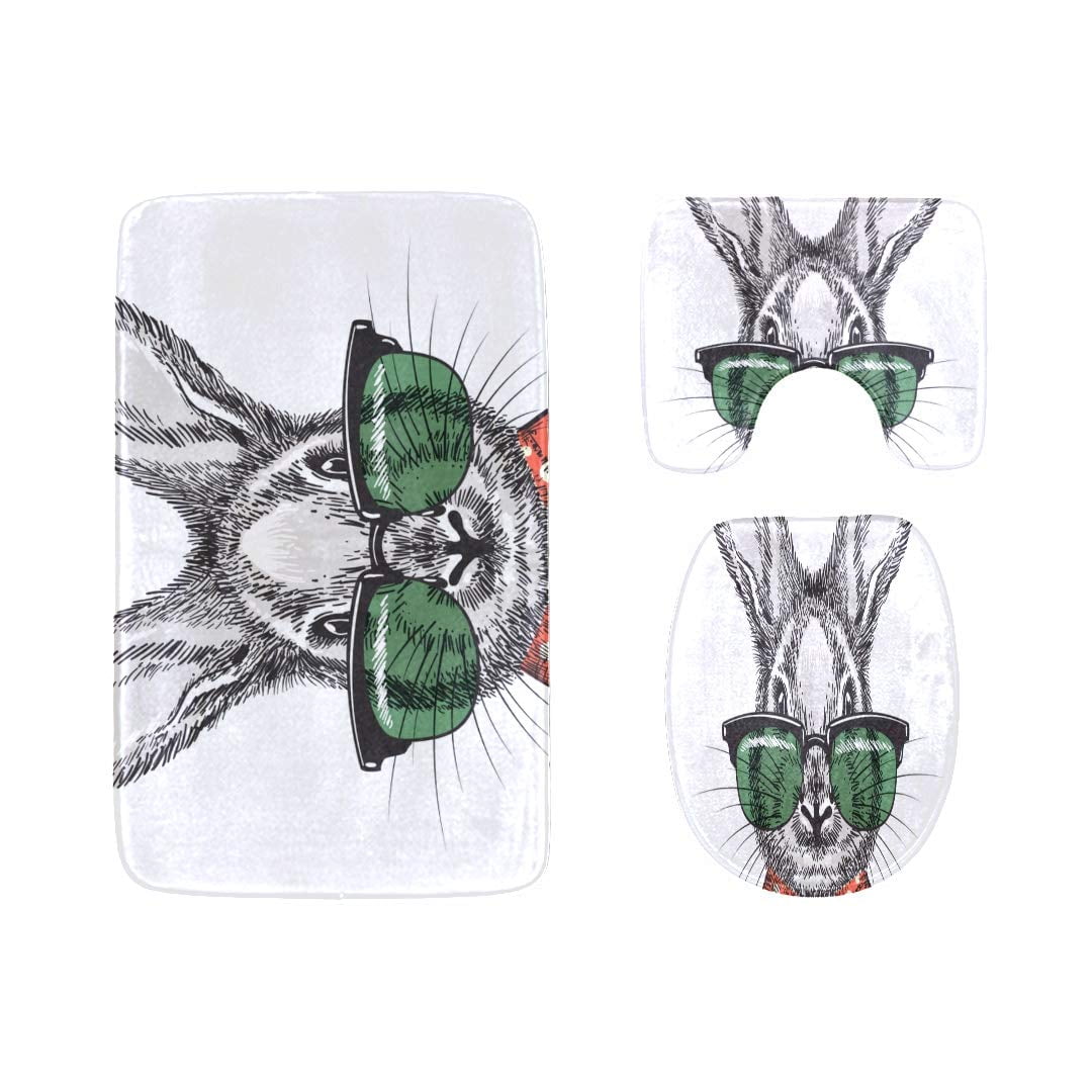 CHAPLLE Cute White Hairy Rabbits Carrot 3 Piece Bathroom Rugs Set Bath ...