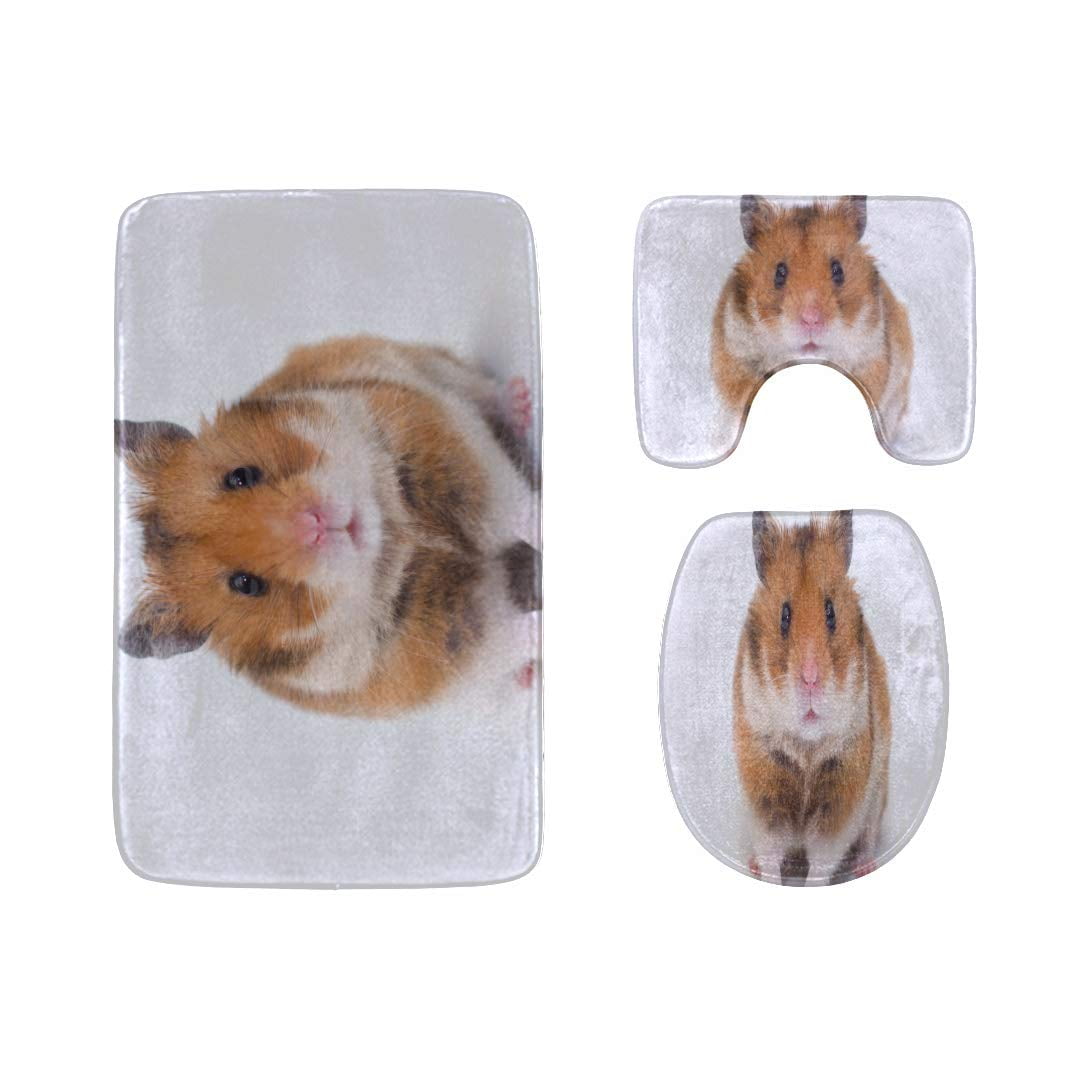 CHAPLLE Cute Yellow Hairy Hamster 3 Piece Bathroom Rugs Set Bath Rug ...