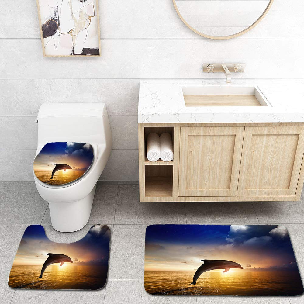 CHAPLLE Dolphin Jumping 3 Piece Bathroom Rugs Set Bath Rug Contour Mat ...