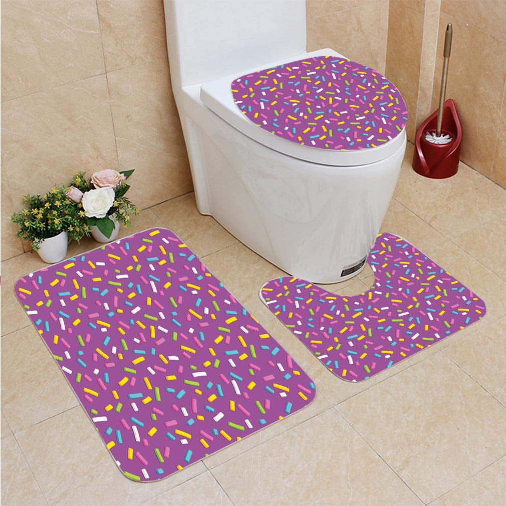 CHAPLLE Donut Glaze Sprinkles Seamless 3 Piece Bathroom Rugs Set Bath ...