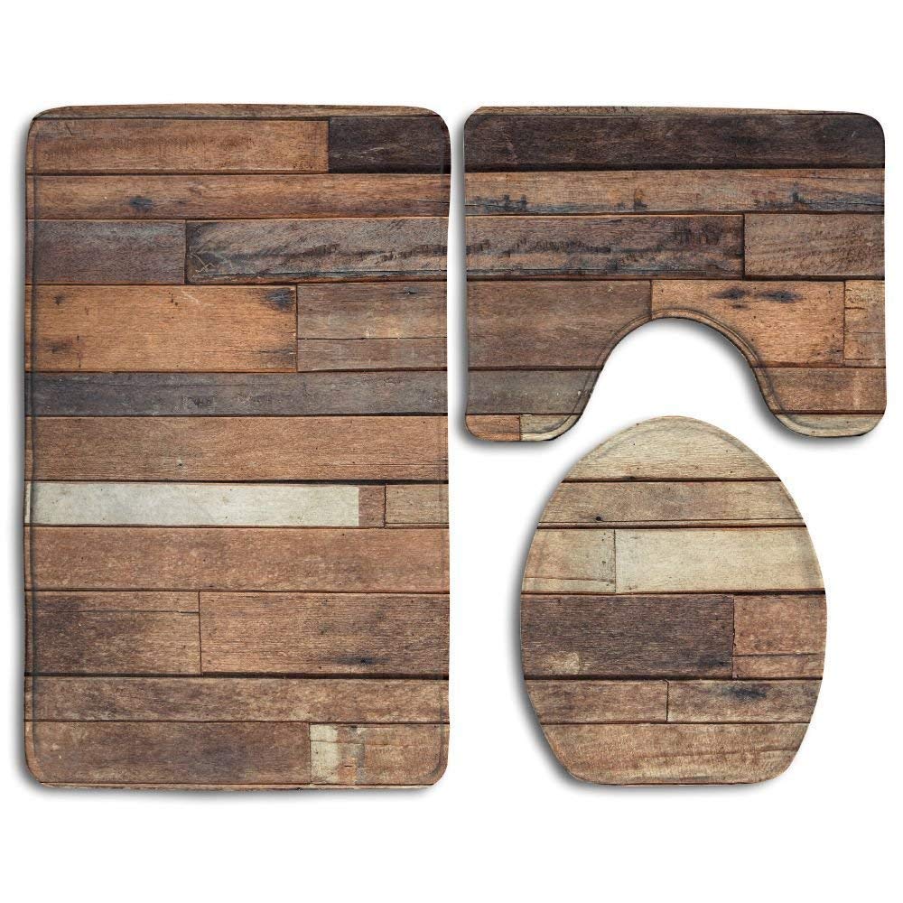 CHAPLLE Rustic Planks Grungy Look Farm House 3 Piece Bathroom Rugs Set ...
