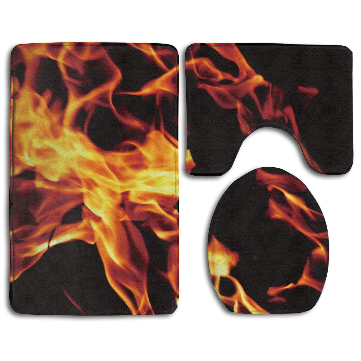 CHAPLLE Fire Flame 3 Piece Bathroom Rugs Set Bath Rug Contour Mat and ...