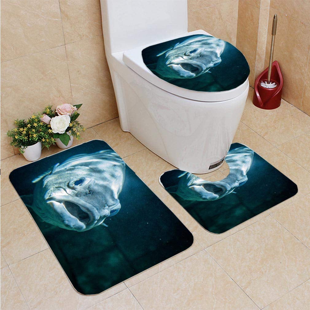 CHAPLLE Fish in Aquarium 3 Piece Bathroom Rugs Set Bath Rug Contour Mat ...