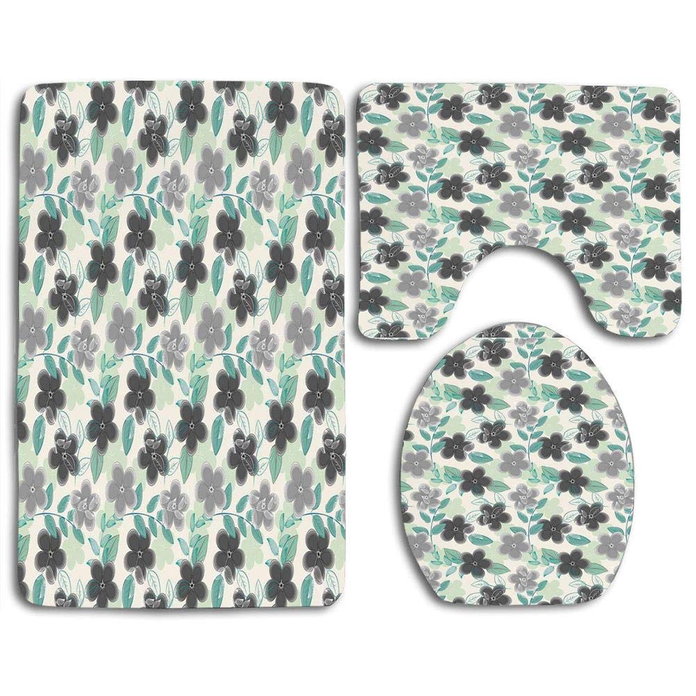 CHAPLLE Floral Nostalgia Retro Blooms Leaves Romantic Mint Charcoal 3 ...