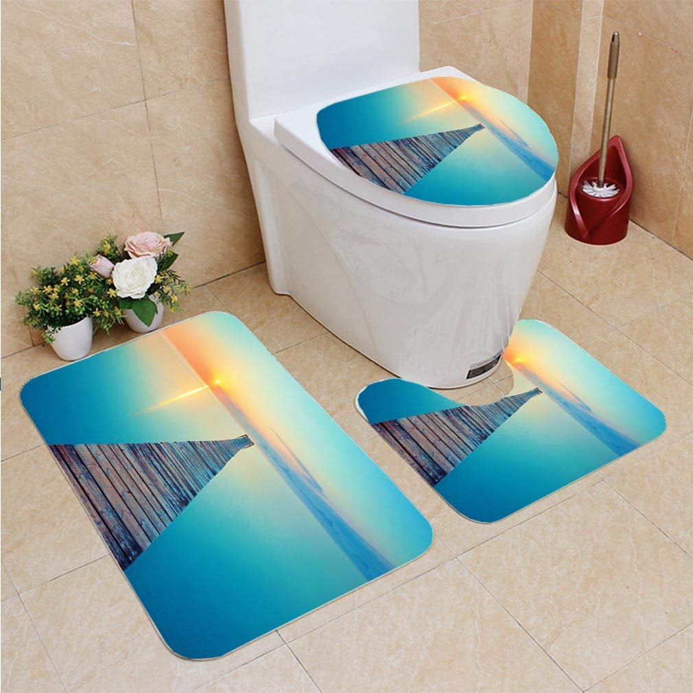 CHAPLLE Footbridge sea Beach 3 Piece Bathroom Rugs Set Bath Rug Contour ...