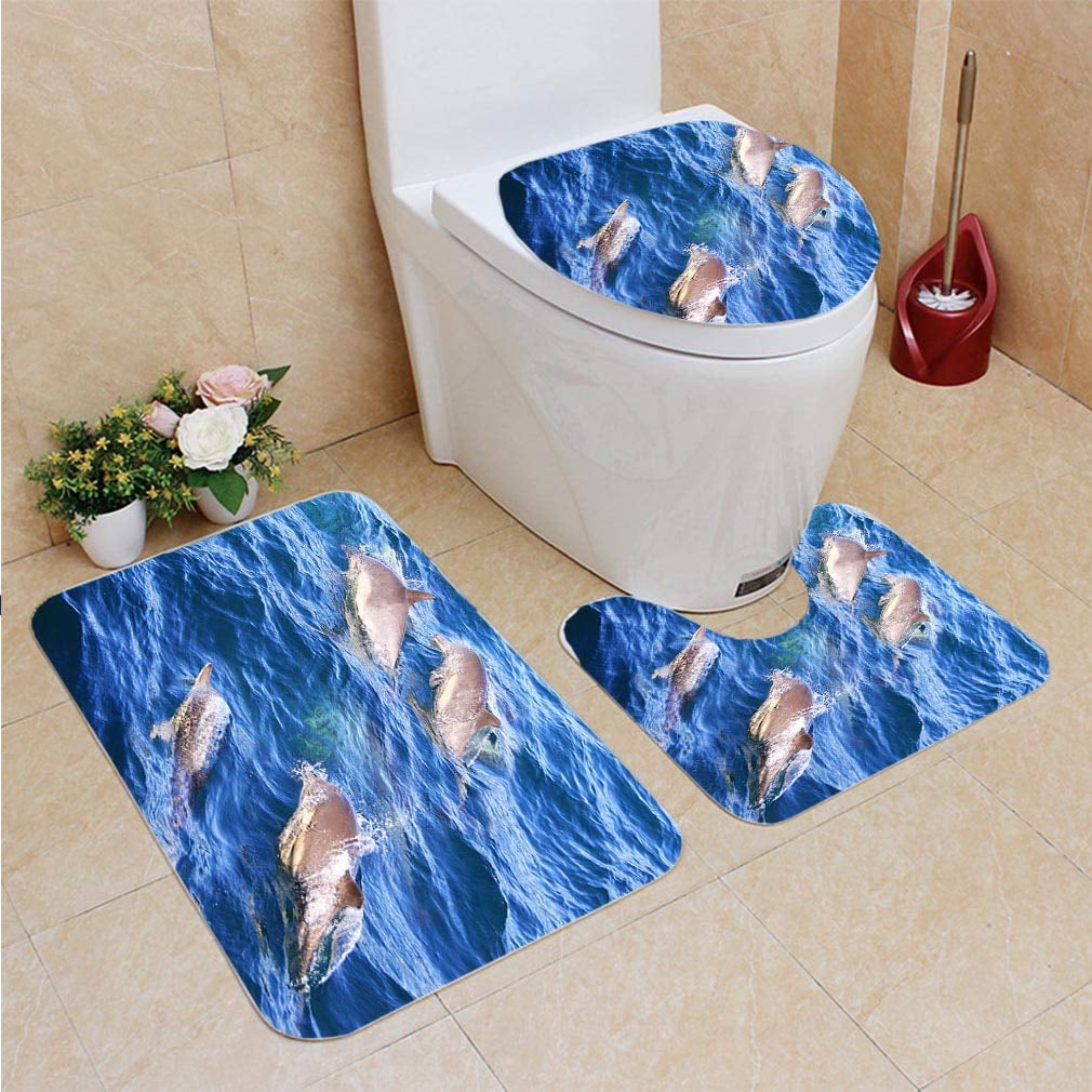 CHAPLLE Four Pacific Common Dolphins 3 Piece Bathroom Rugs Set Bath Rug ...